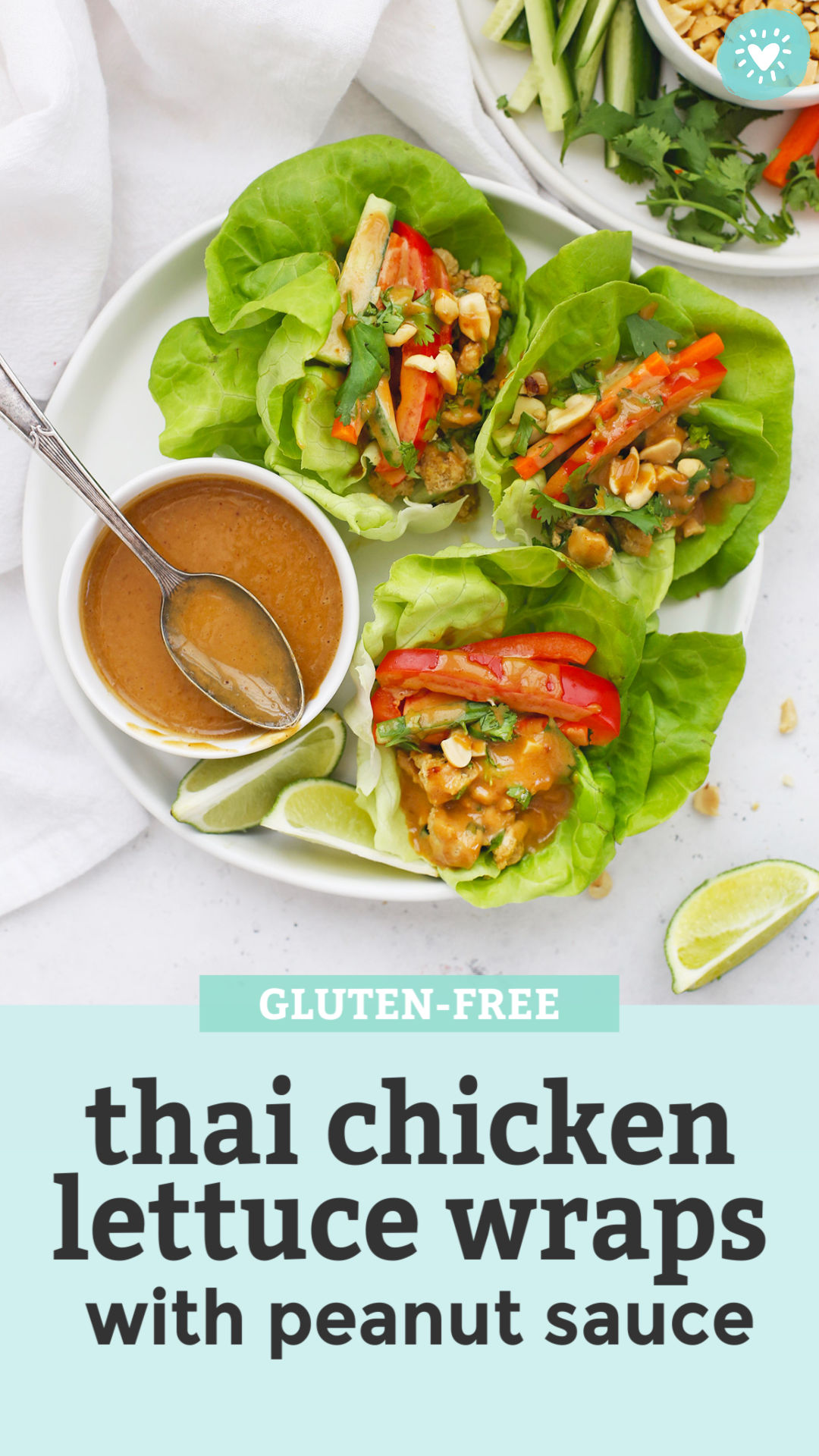 Thai Chicken Lettuce Wraps with Peanut Sauce (Gluten-Free) • One Lovely ...